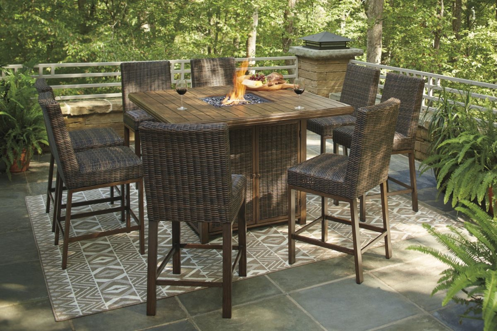 Paradise Trail Outdoor Fire Pit & 8 Stools