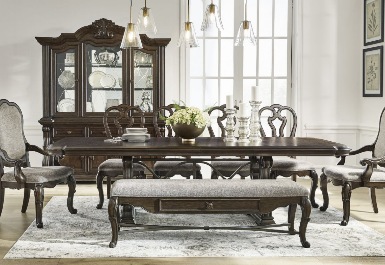 Maylee Dining Table, 6 Chairs & Bench