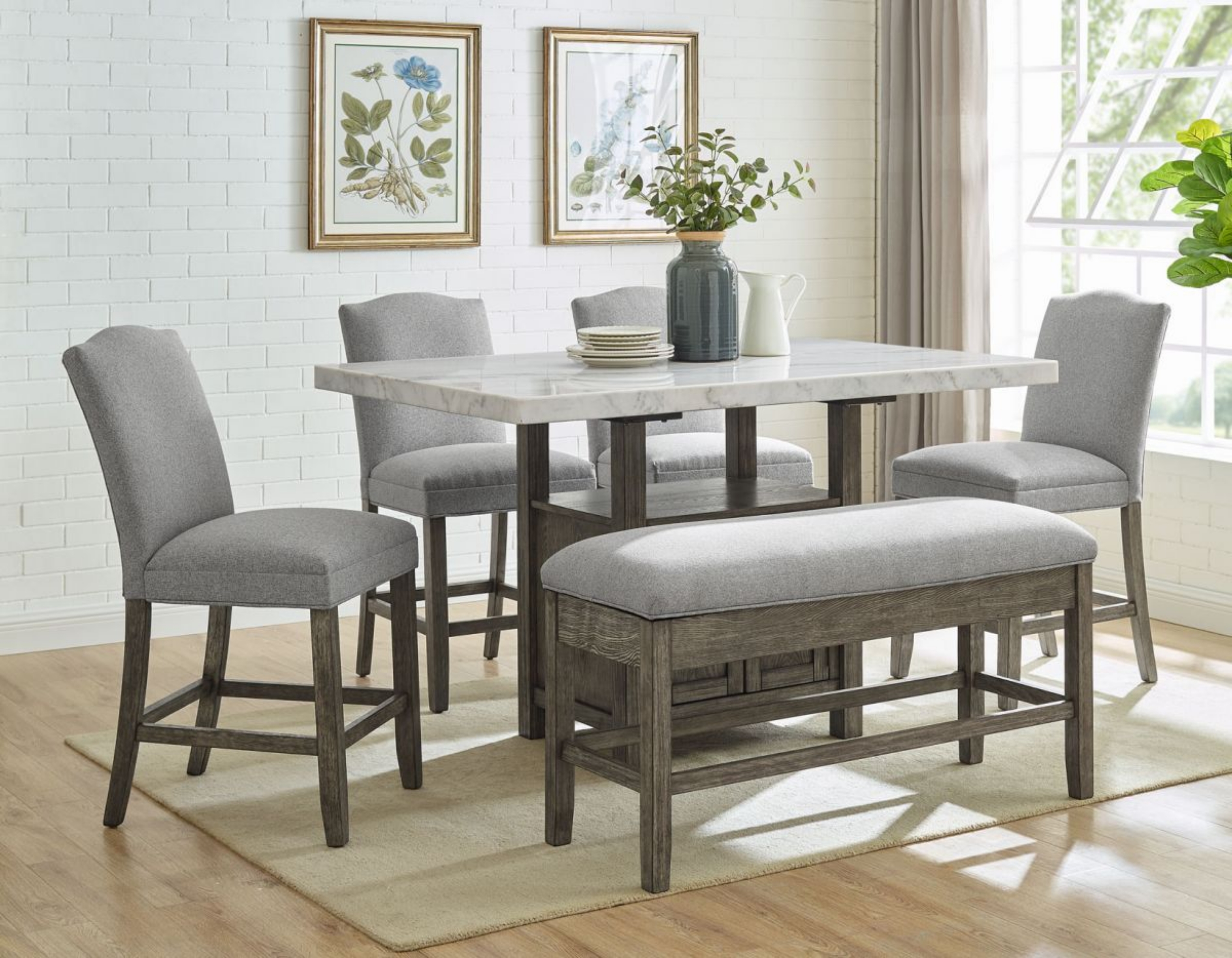 Grayson Counter Height Dining Table, 4 Stools & Bench